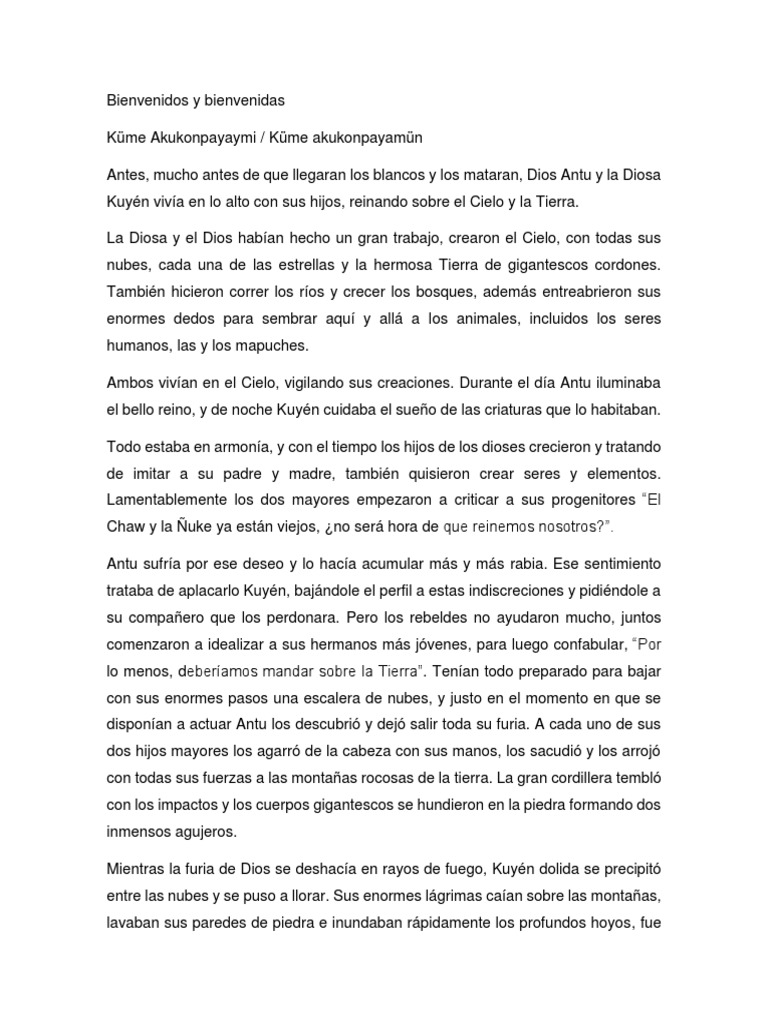 Mito de La Creación Mapuche | PDF | Mitos de la creación | Naturaleza
