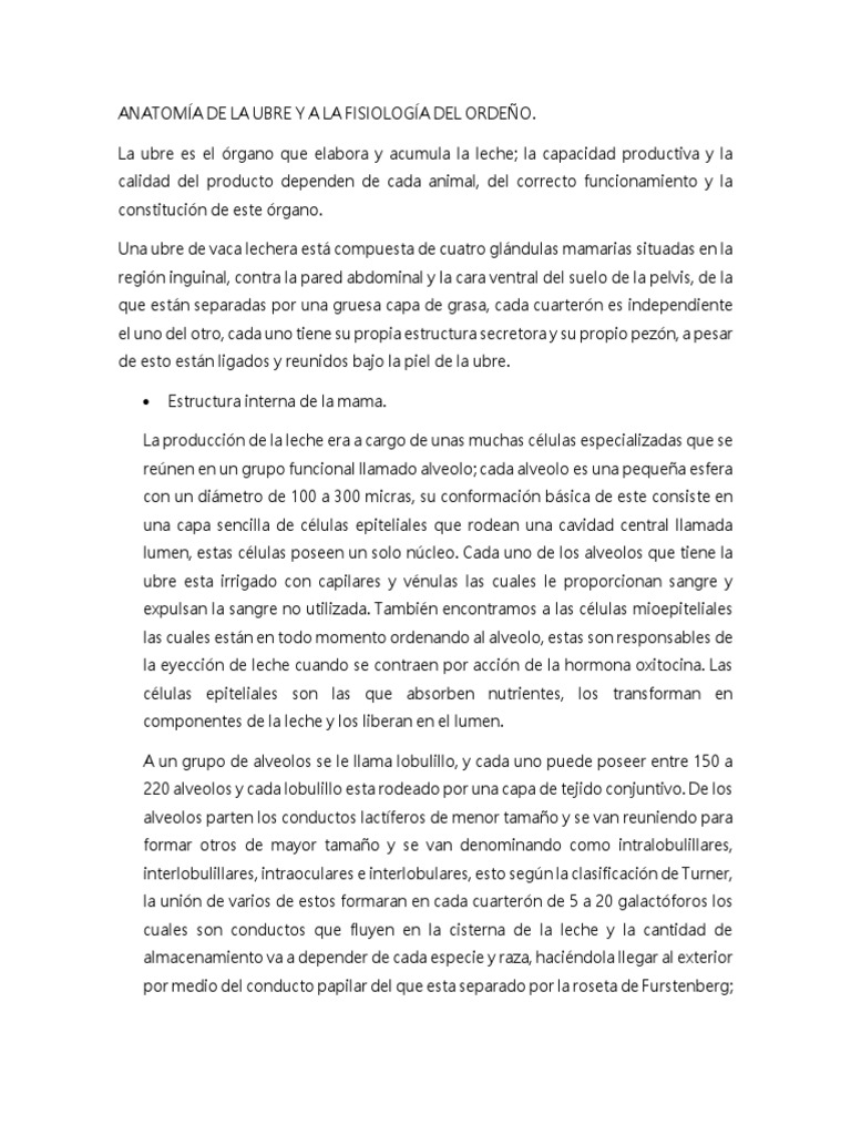 Anatomía y Fisiología de la Ubre Lechera | PDF | Leche | Biología