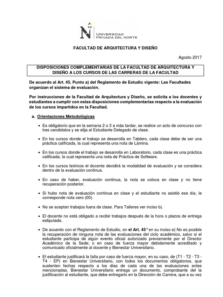 Disposiciones Complementarias de La Facultad de Arquitectura | PDF | Prueba (evaluación)