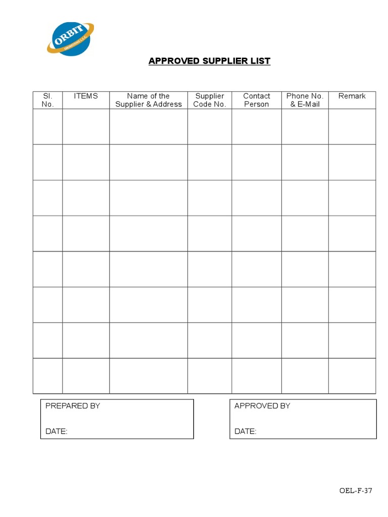 Approved Supplier List Template | PDF