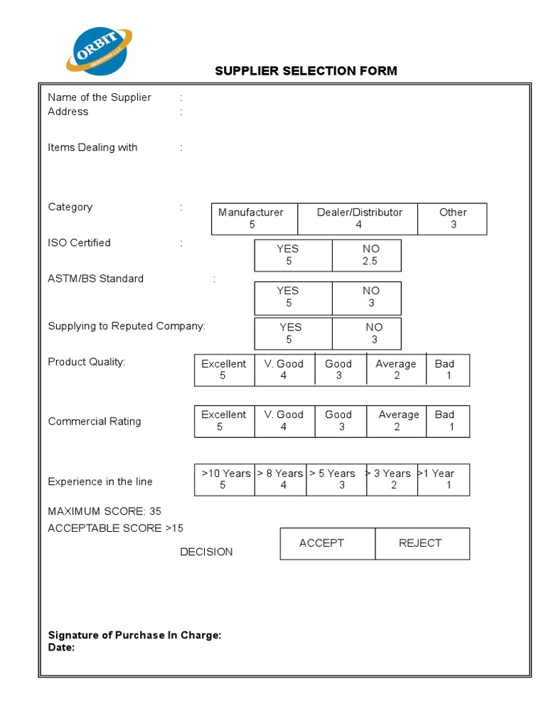F-35 Supplier Selection Form | PDF