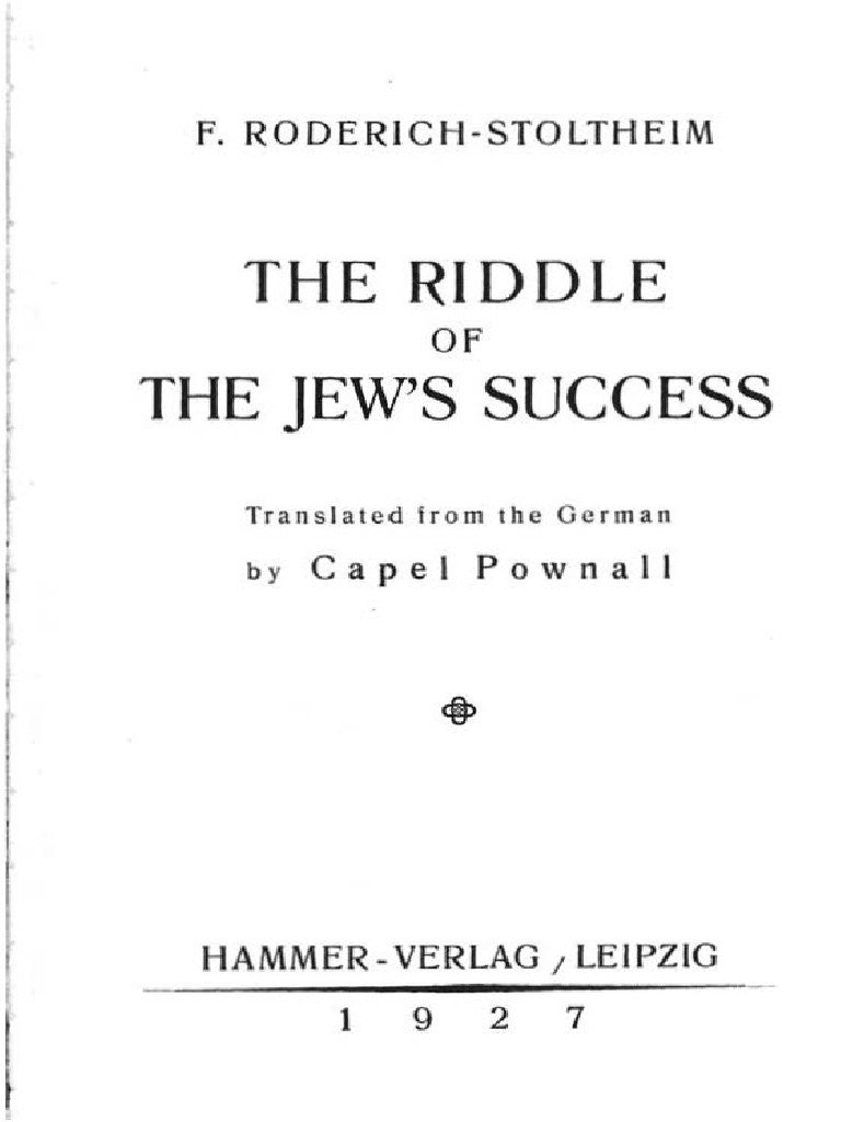 Theodor Fritsch - The Riddle of The Jews Success | PDF | Debt | Loans