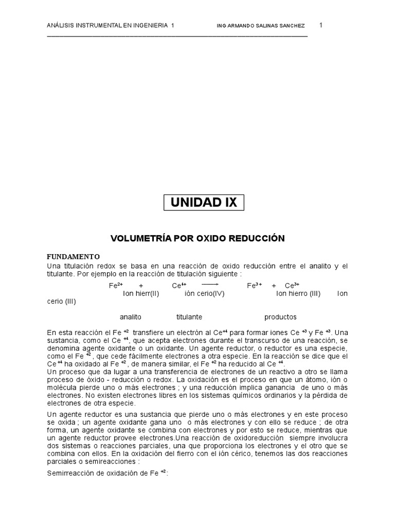Unidad 9 Volumetria Redox Pdf Redox Valoración