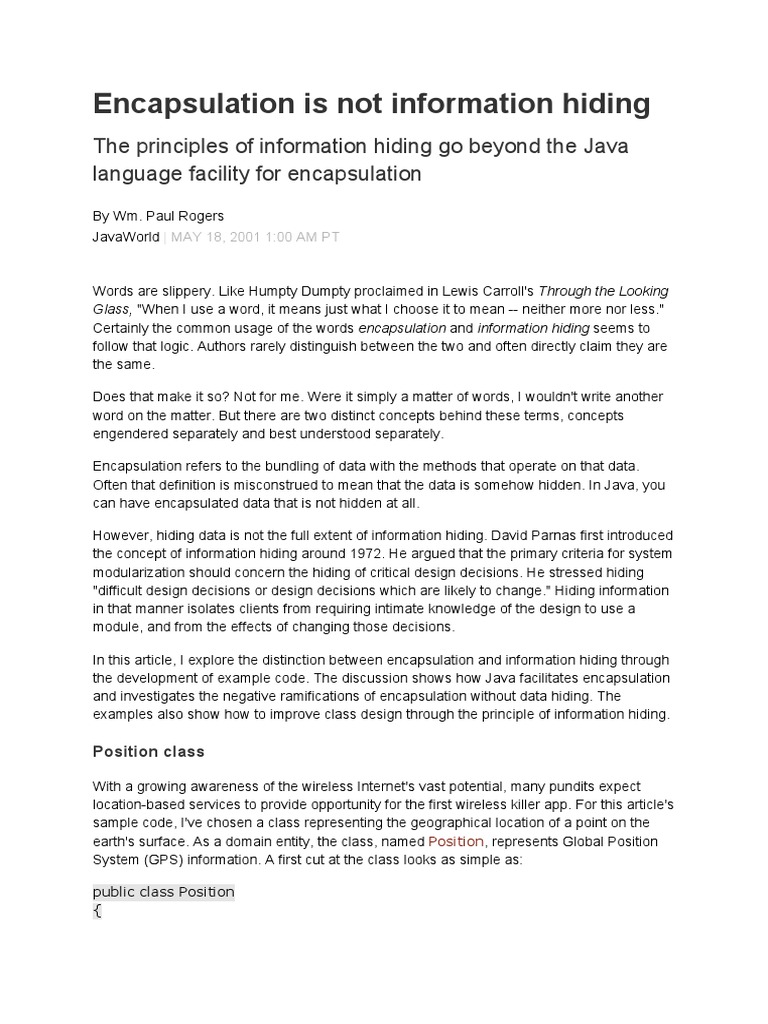 Java: Encapsulation vs Info Hiding | PDF | Class (Computer Programming ...