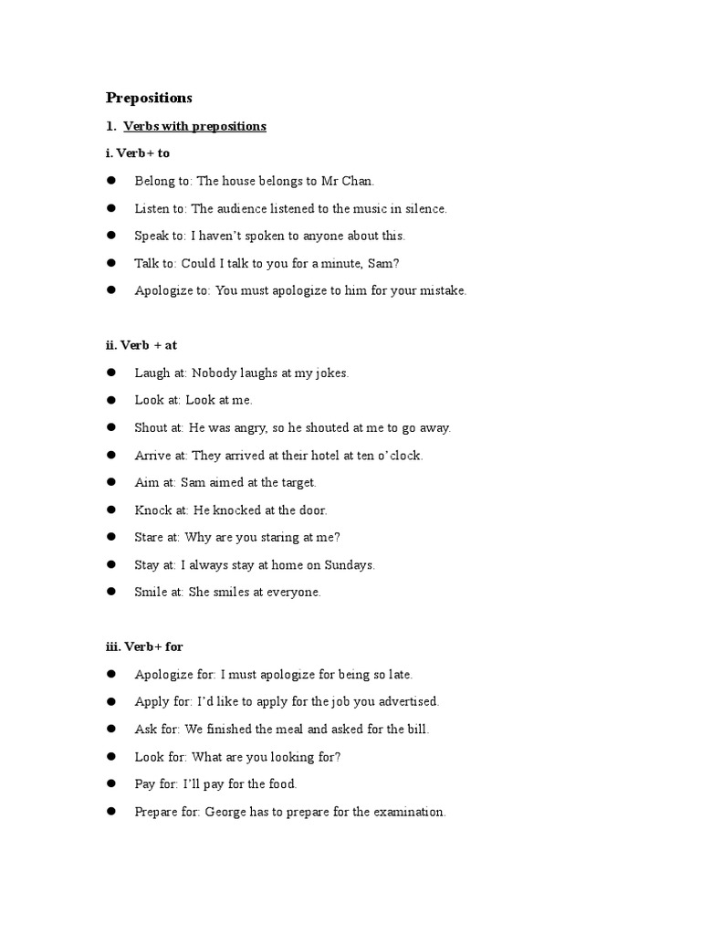 Prepositions: 1. Verbs With Prepositions I. Verb+ To | PDF | Question