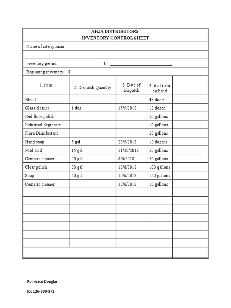 Monthly Inventory Control Sheet | PDF | Home & Garden