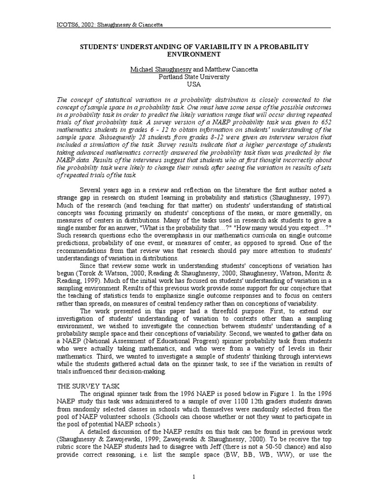 Students' Understanding of Variability in A Probability Environment ...