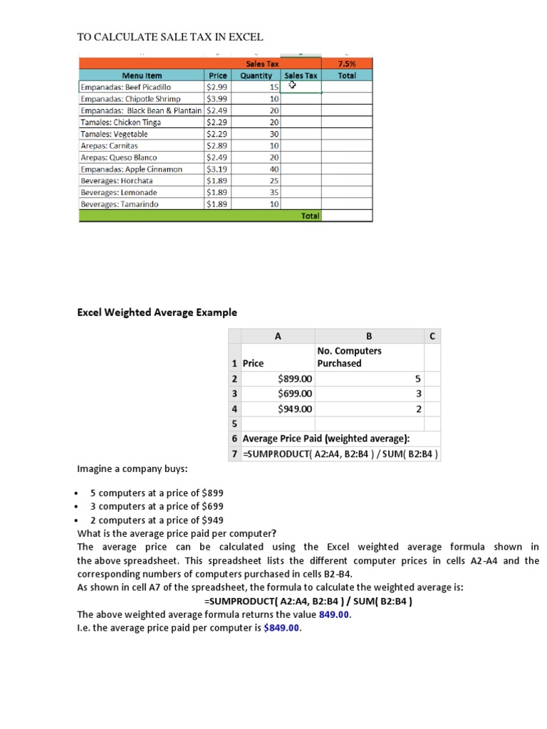 To Calculate Sale Tax in Excel | PDF