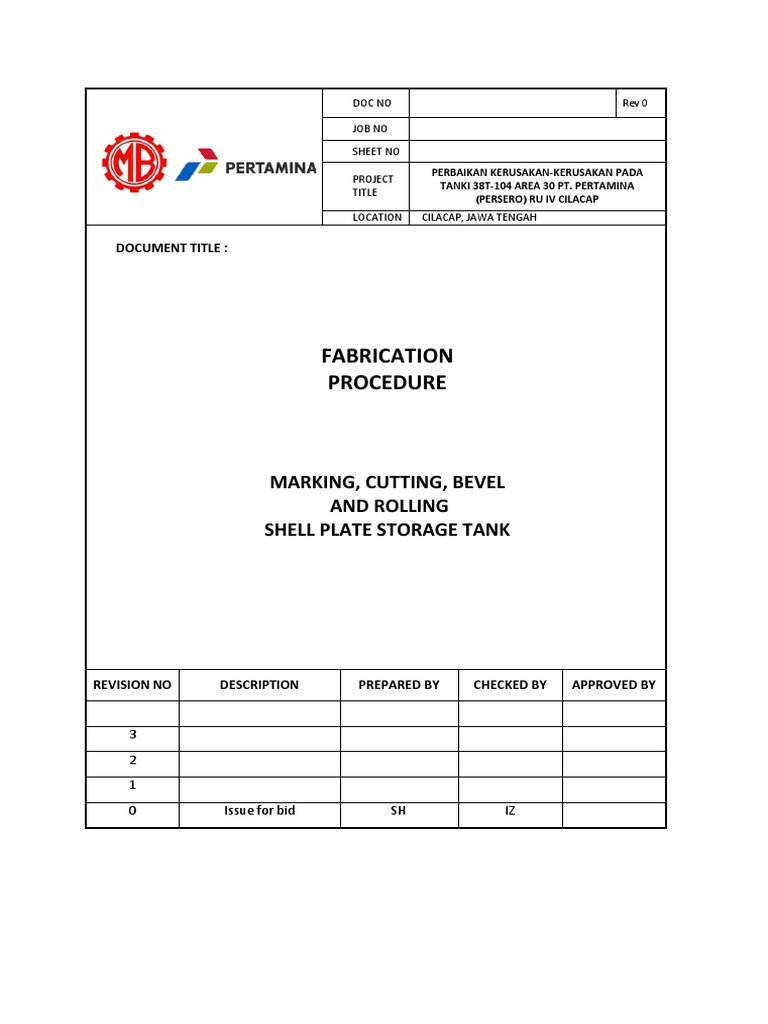Fabrication Procedure for Rolling and Bending of Storage Tank Shell ...