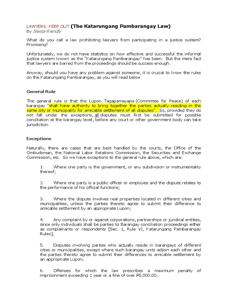 Katarungang Pambarangay Law | PDF | Mediation | Arbitration