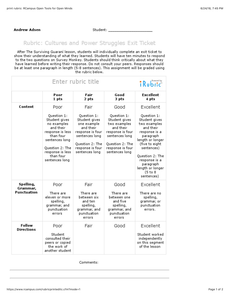 Exit Ticket Rubric | PDF | Rubric (Academic) | Question