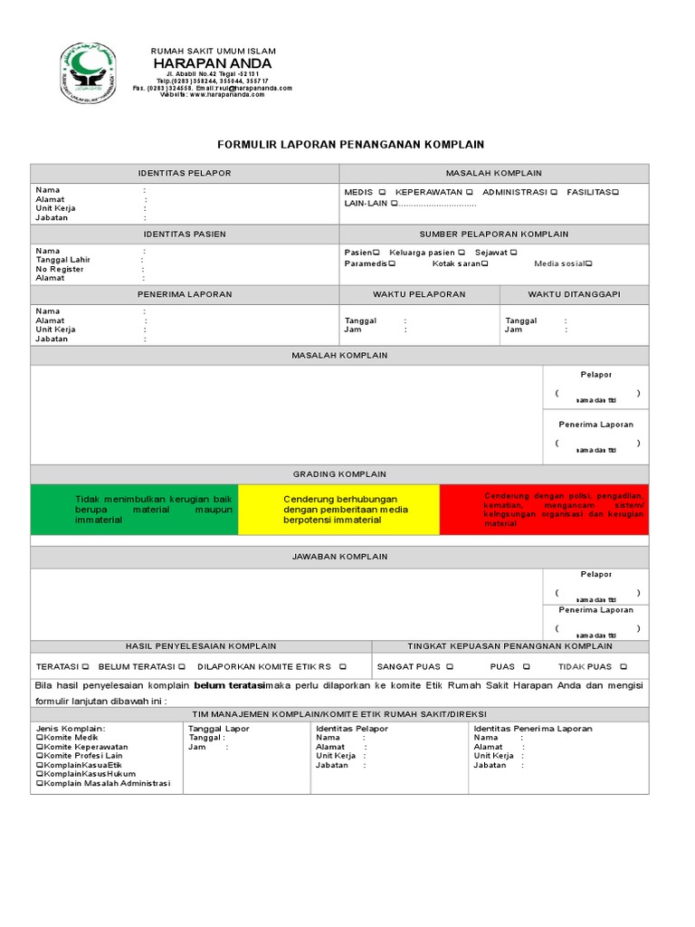 Formulir Penanganan Komplain Pasien | PDF