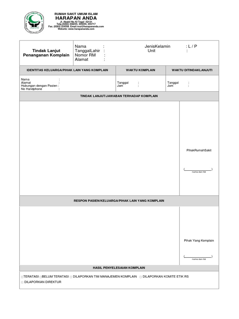 Formulir Tindak Lanjut Penanganan Komplain | PDF