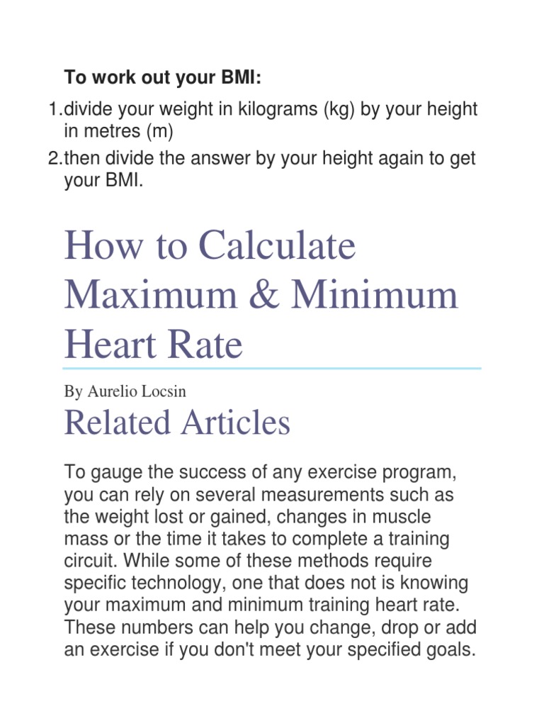 How To Calculate Maximum & Minimum Heart Rate: Related Articles | PDF