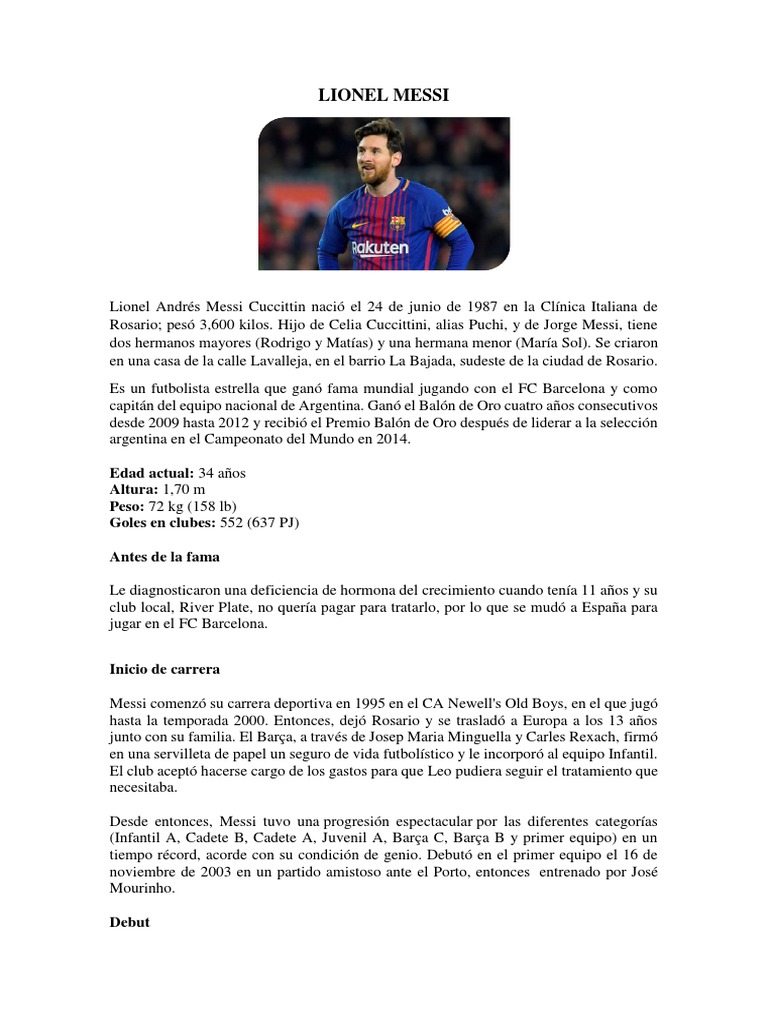 Biografía resumida de Lionel Messi | PDF | Lionel Messi | FC Barcelona