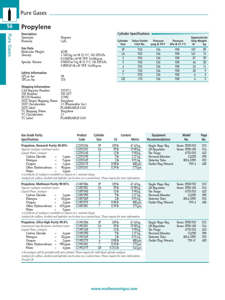 Propylene Pure Gas | PDF | Gases | Carbon