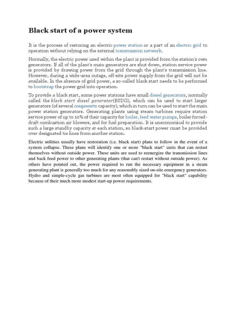 Black Start of A Power System | PDF