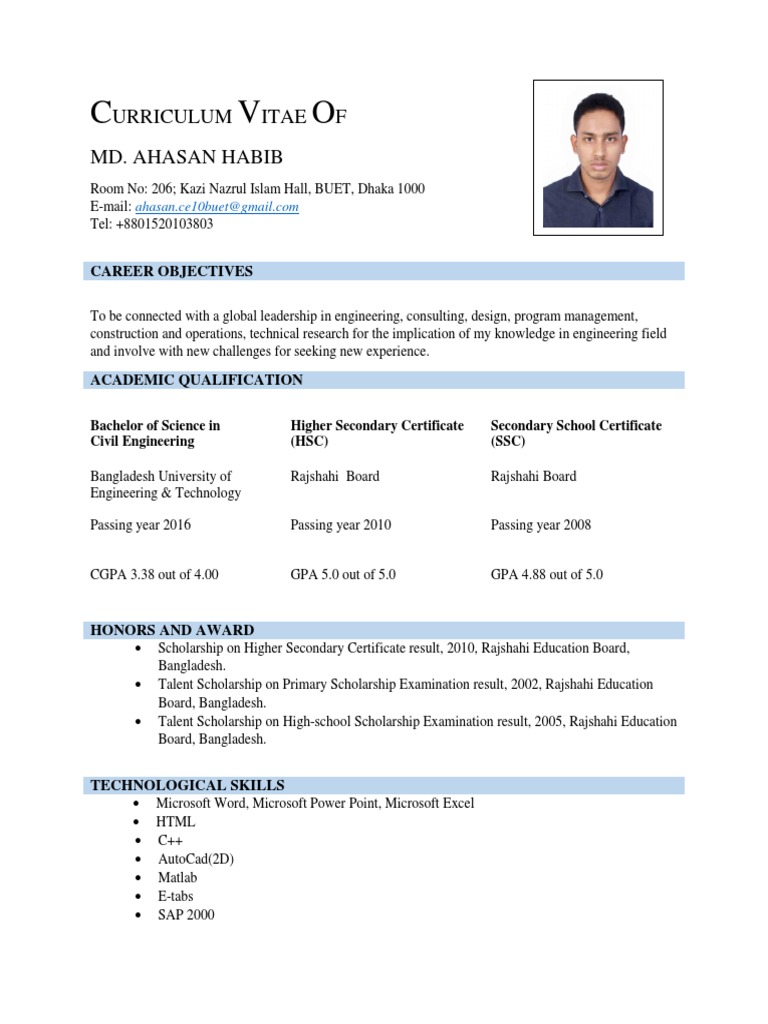 Ahasan CV | PDF | Bangladesh | Academia