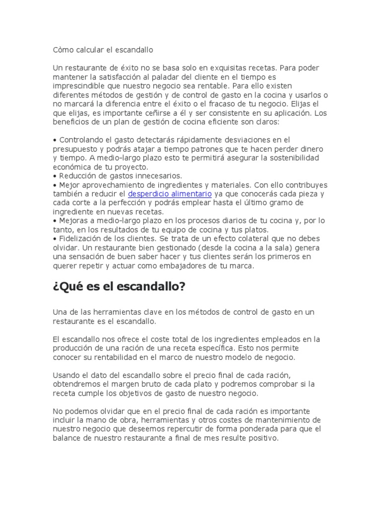 Còmo Calcular El Escandallo | PDF | Cocina | Presupuesto