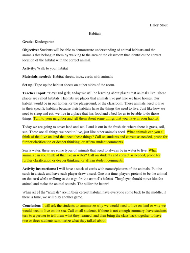 Habitats Lesson Plan - Haley Stout 1 | PDF | Habitat | Students