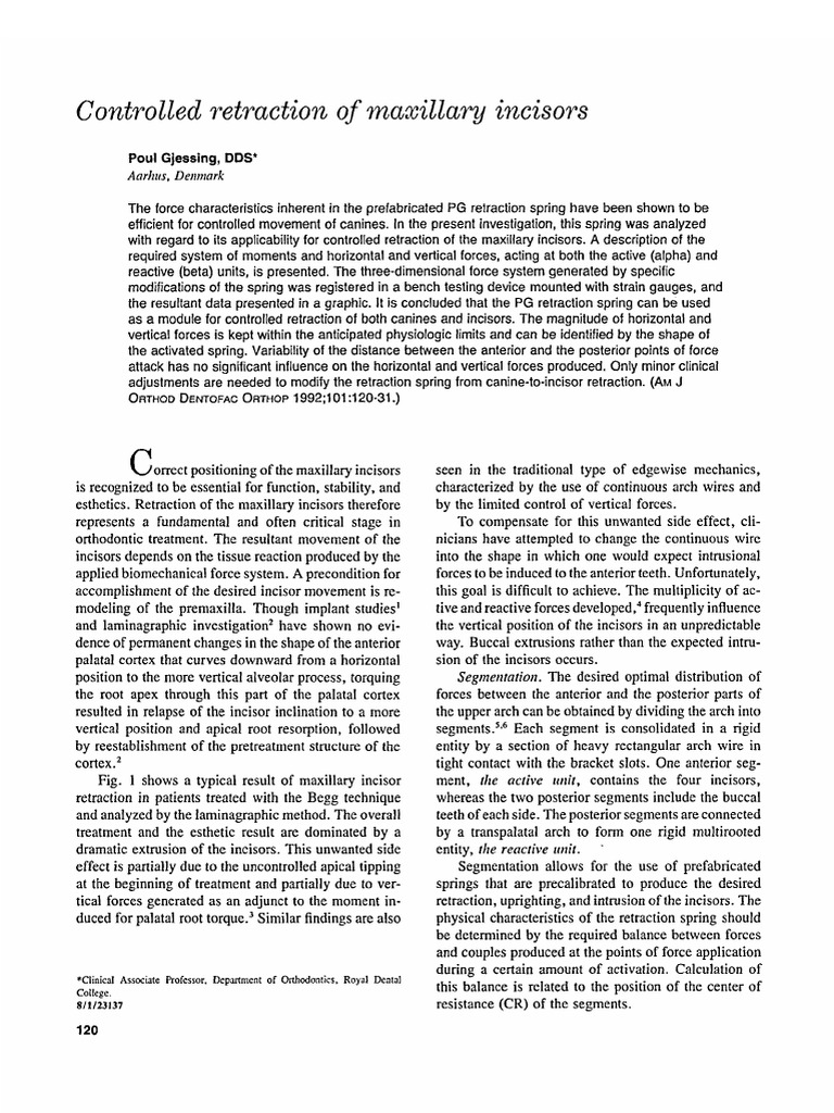 Controlled Retraction of Maxillary Incisors Gjessing1992 | PDF ...