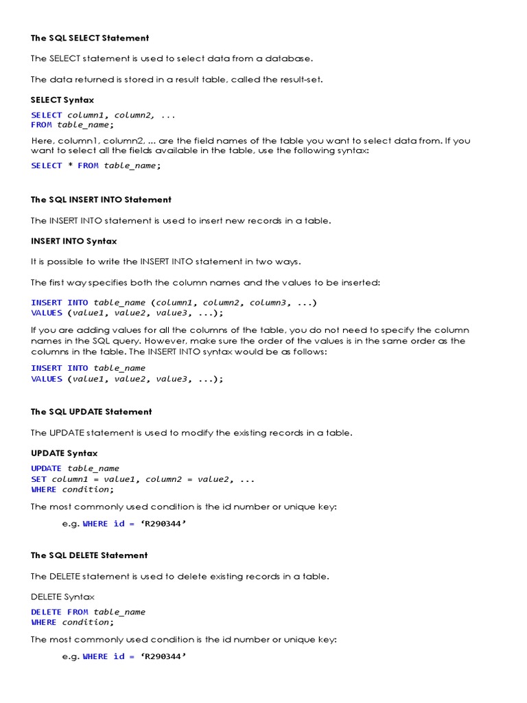 The SQL Select Statement | PDF