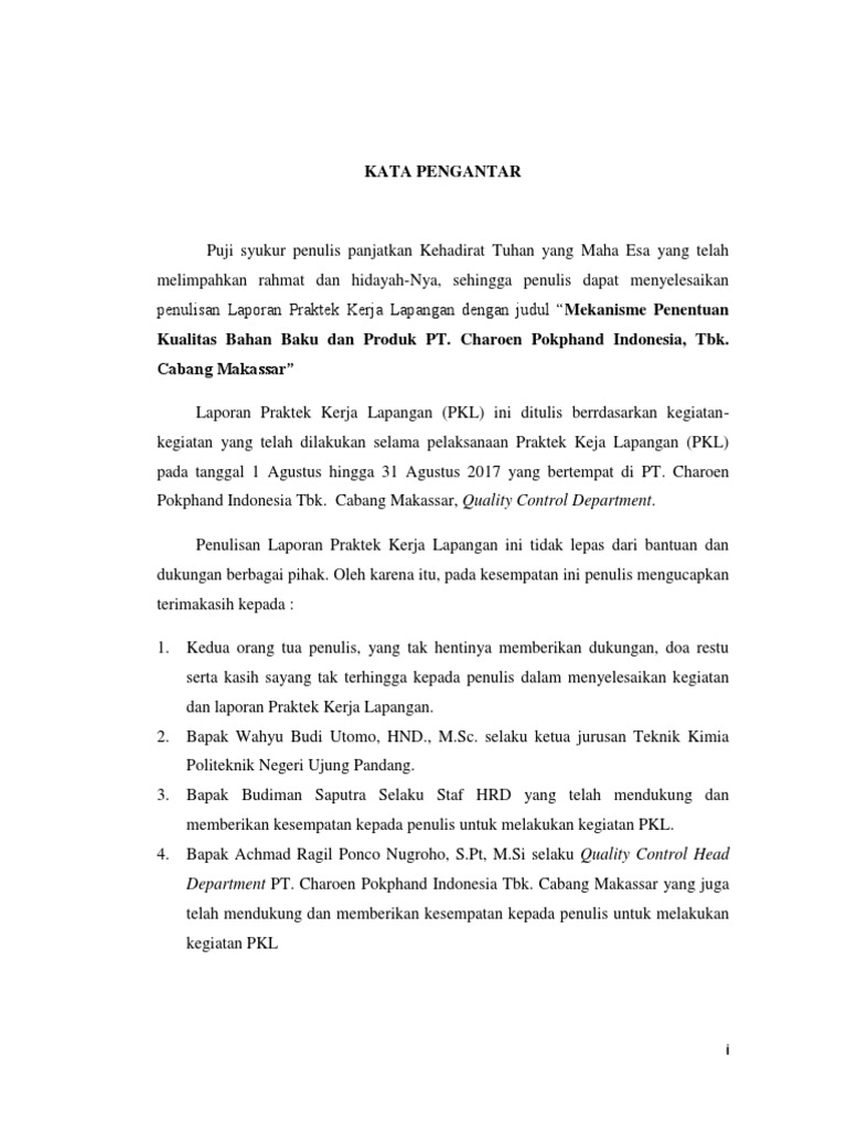 Kata Pengantar PKL | PDF