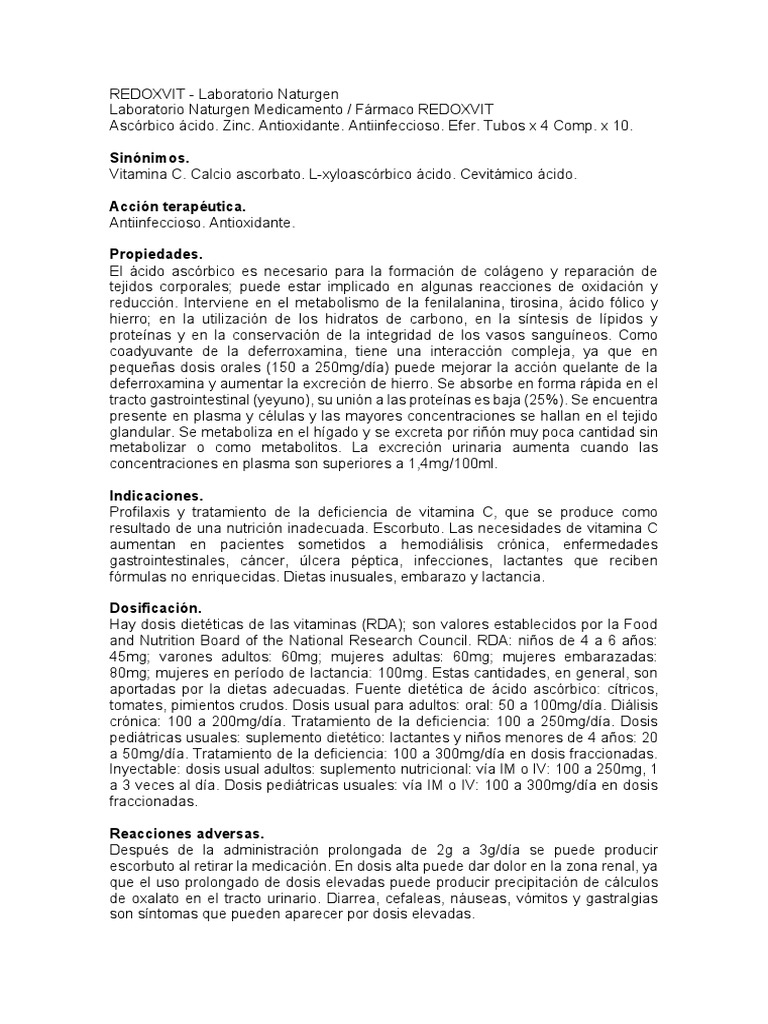 Redoxvit: Vitamina C y sus usos | PDF | Vitamina C | Antioxidante