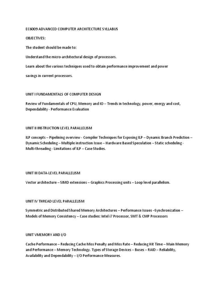 Ec6009 Advanced Computer Architecture Syllabus | PDF | Parallel ...