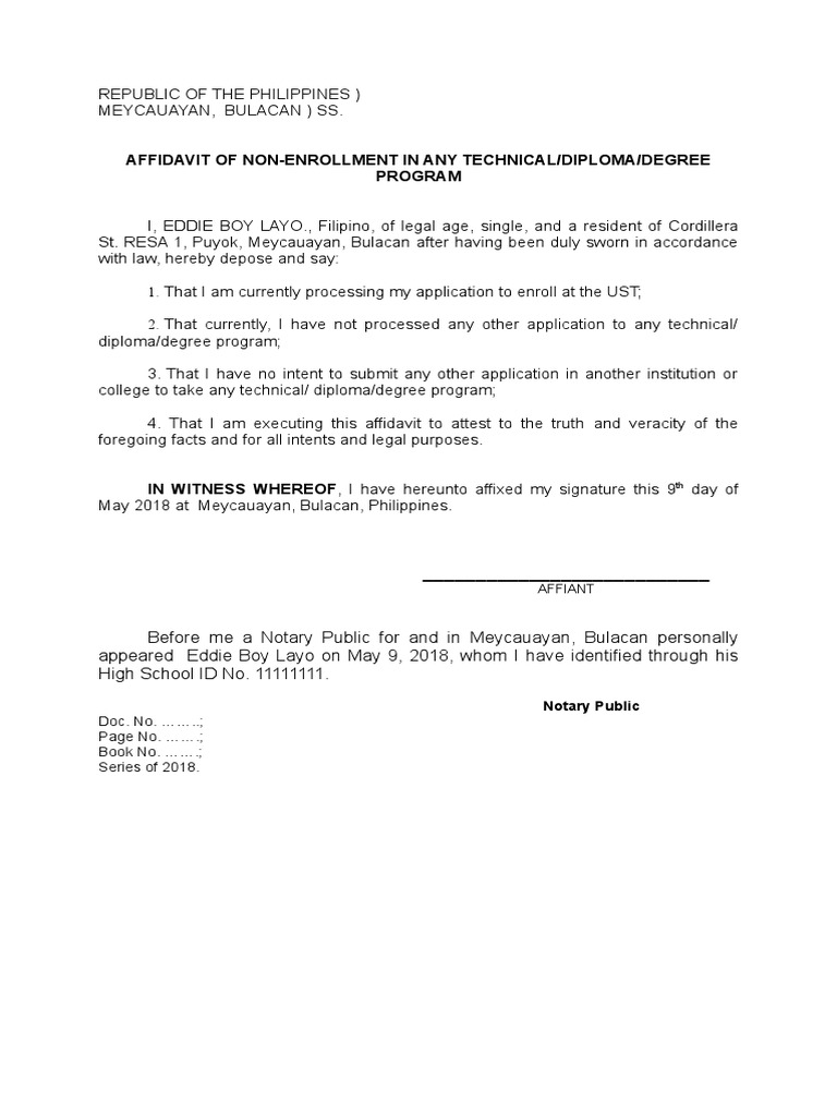 Affidavit of Non-Enrollment in Programs | PDF | Law | Wellness