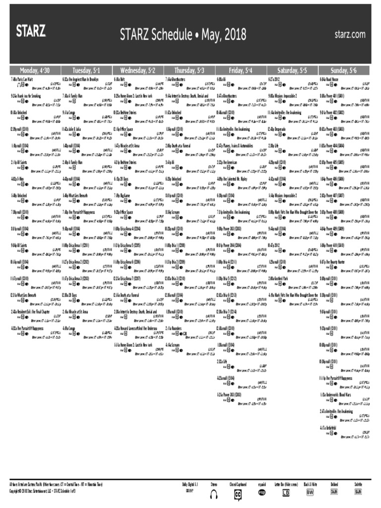 STARZ Schedule 2018 05 | PDF