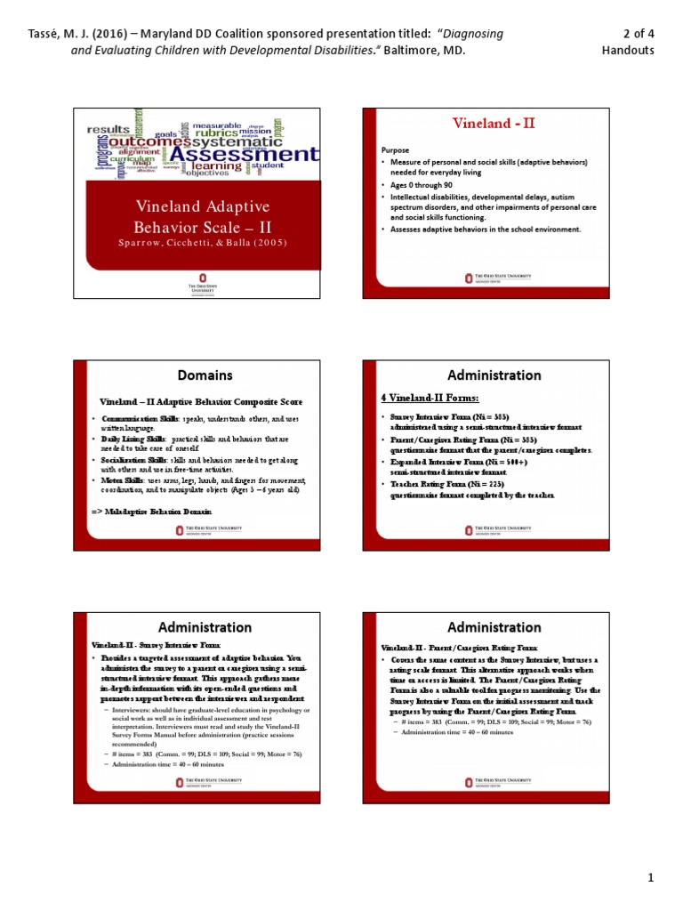 Vineland 2 HANDOUTS | PDF | Caregiver | Child Care