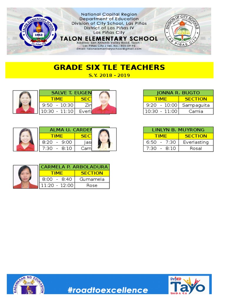 Grade 5 & 6 TLE Teachers Schedule | PDF