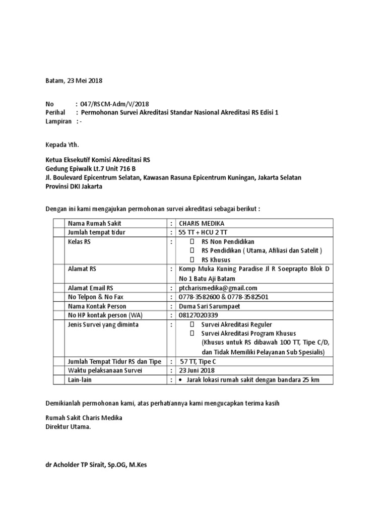 Form Surat Permohonan Survei Akreditasi SNARS Edisi 1 | PDF Form Surat Permohonan Survei Akreditasi SNARS Edisi 1 | PDF