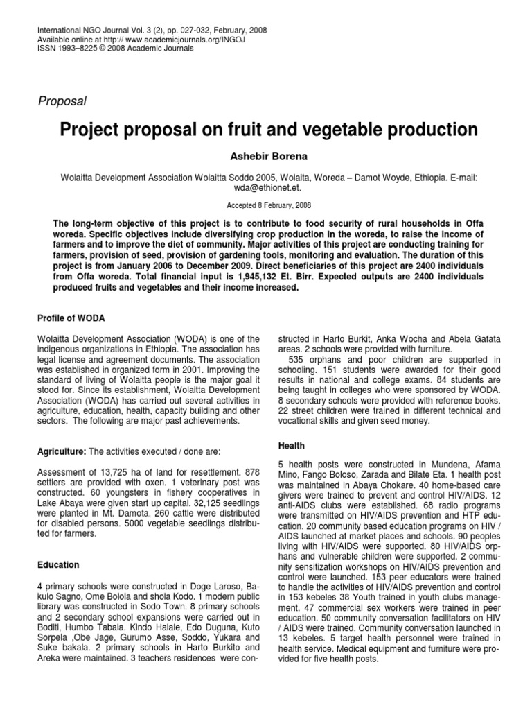 Project Proposal On Fruit and Vegetable Production | PDF | Food ...