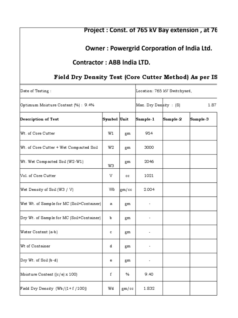 Field Dry Density Test Results | PDF