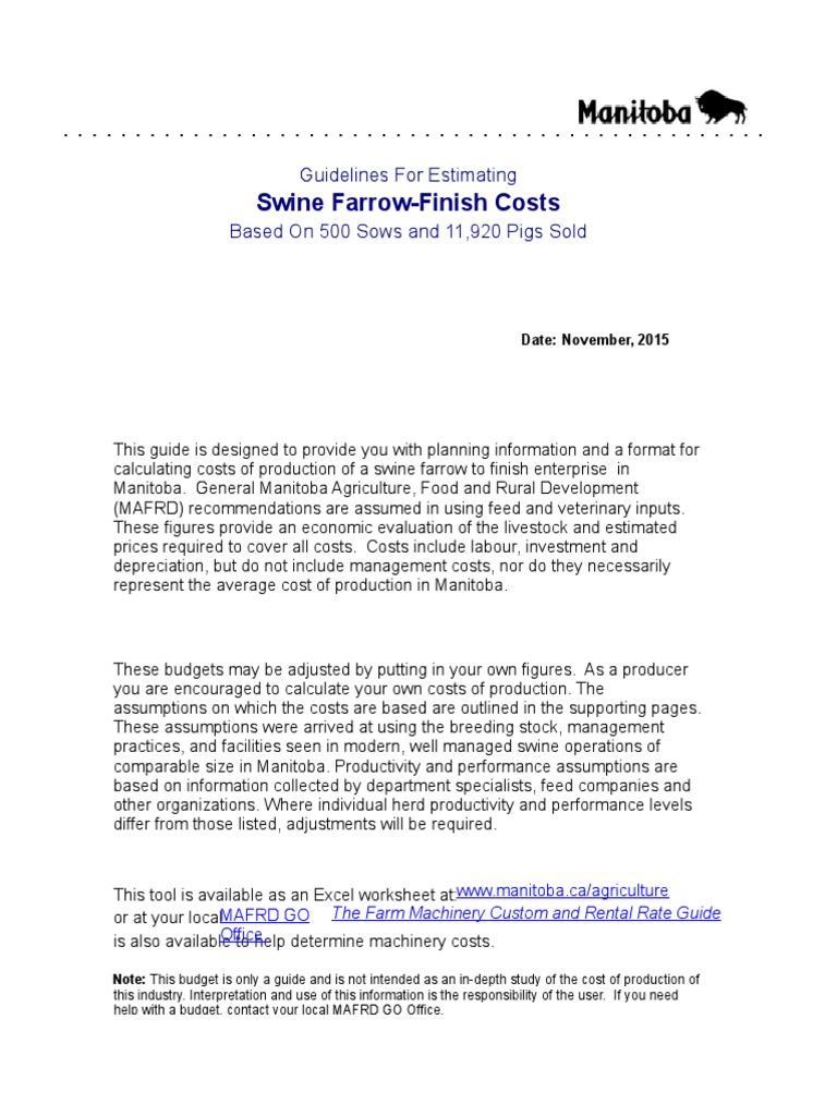Guidelines for Estimating Swine Farrow-Finish Costs Based on 500 Sows ...