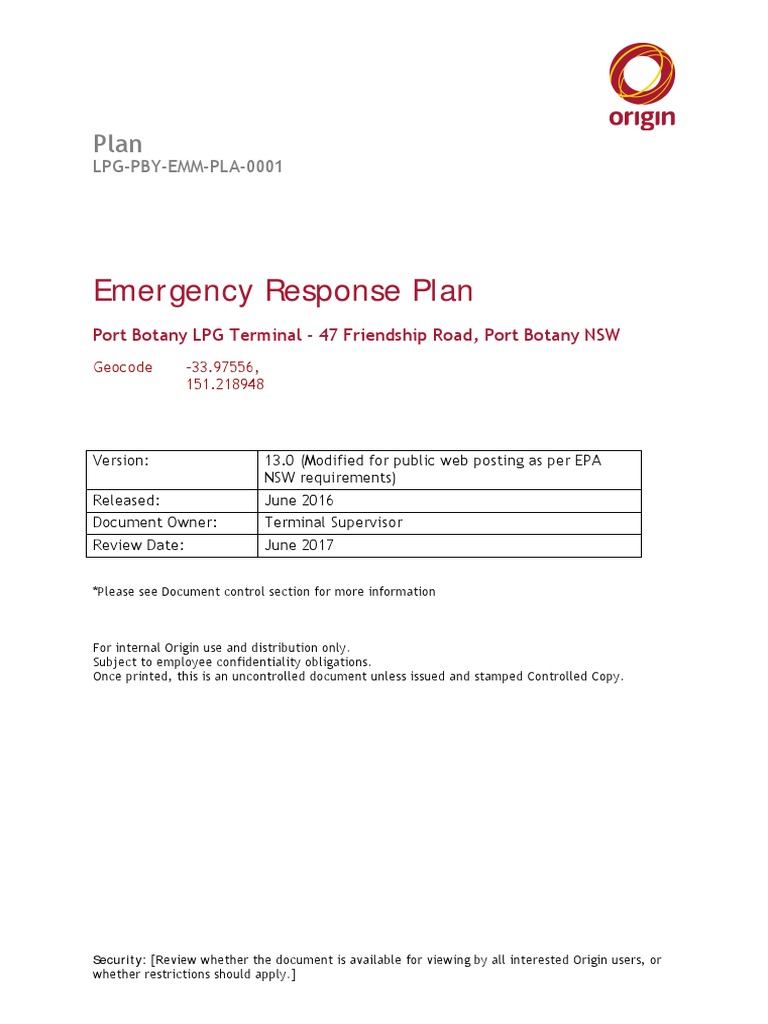 Port Botany LPG Terminal Emergency Response Plan | PDF | Emergency ... Port Botany LPG Terminal Emergency Response Plan | PDF | Emergency ...