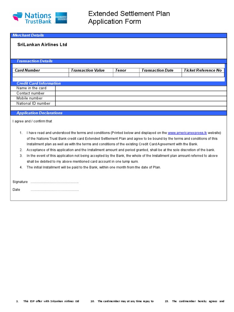 NTB Amex Extended Settlement Plan | PDF | Overdraft | Banks
