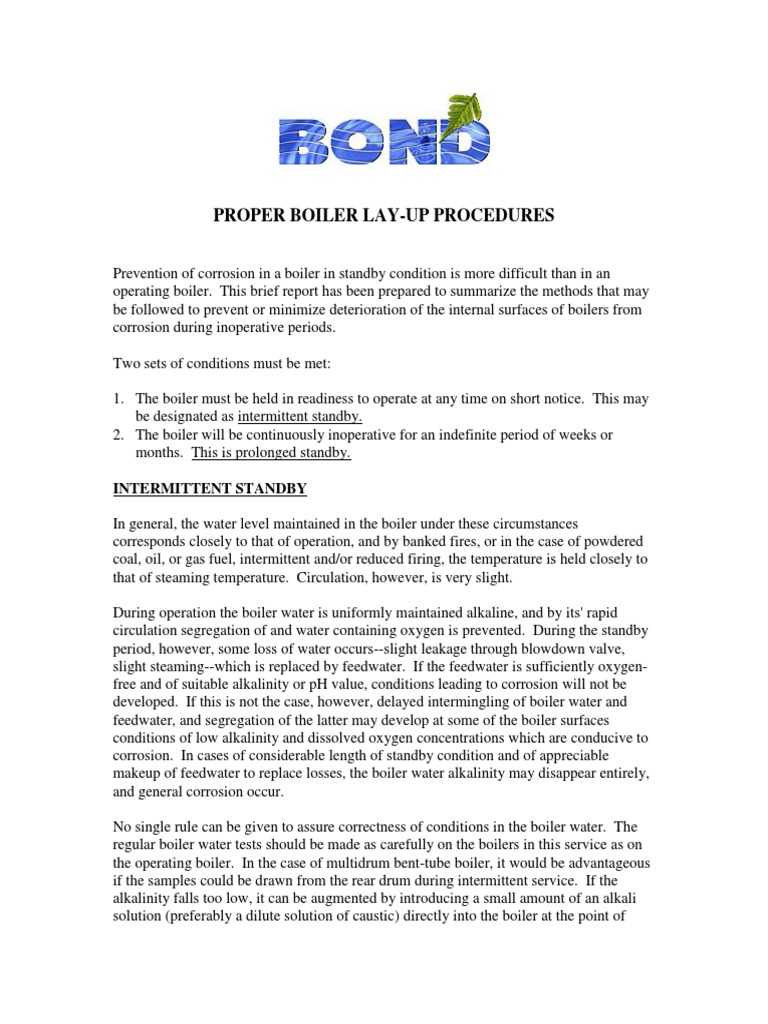 Proper Boiler Lay-Up Procedures: Intermittent Standby | PDF | Sodium ...