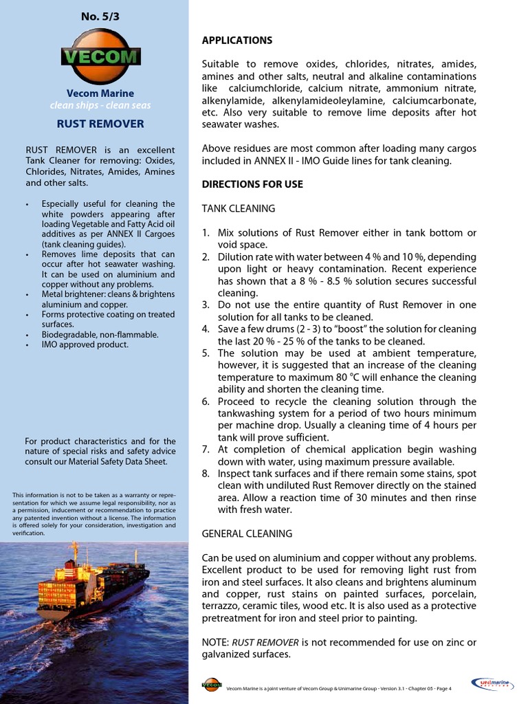 Vecom Marine Rust Remover Guide | PDF | Rust | Nitrate