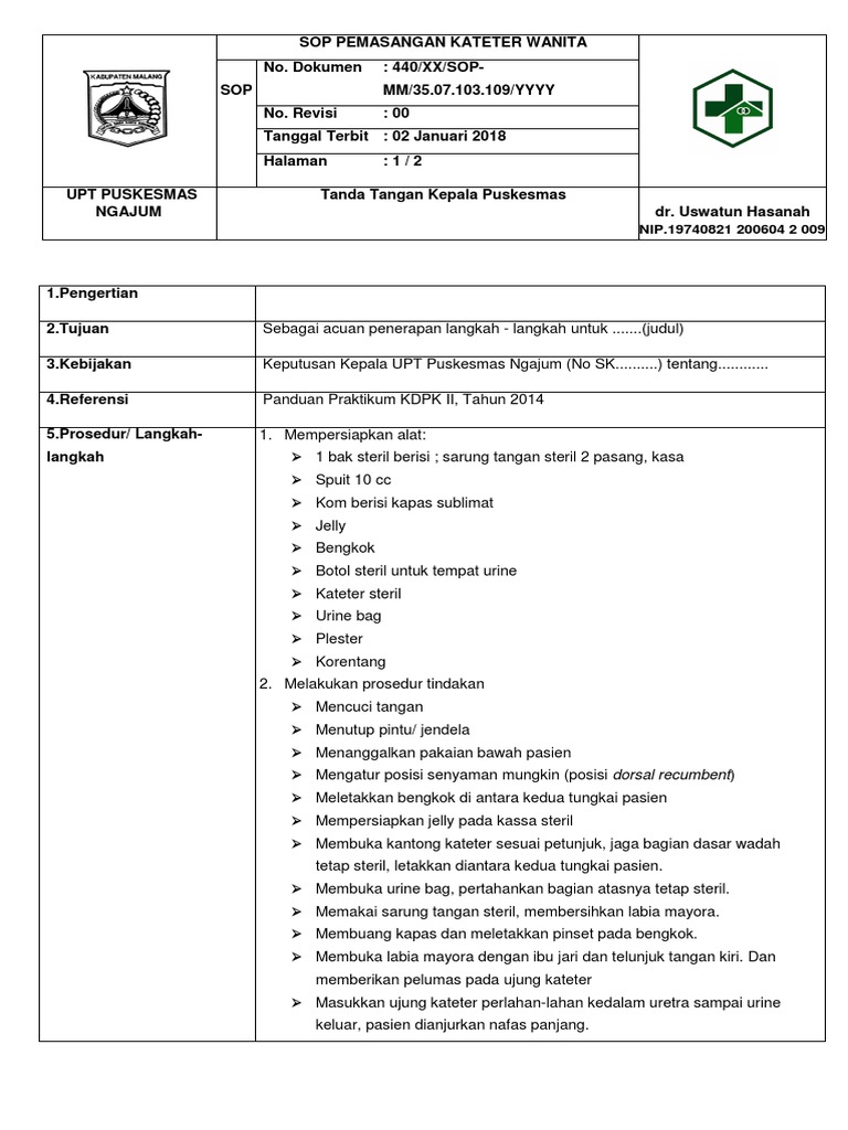 Sop Pemasangan Kateter Wanita | PDF