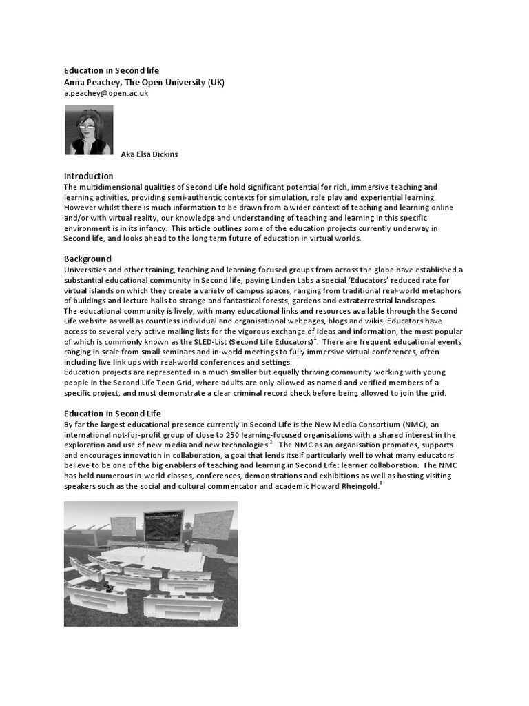 Education in Second Life | PDF | Second Life | Moodle