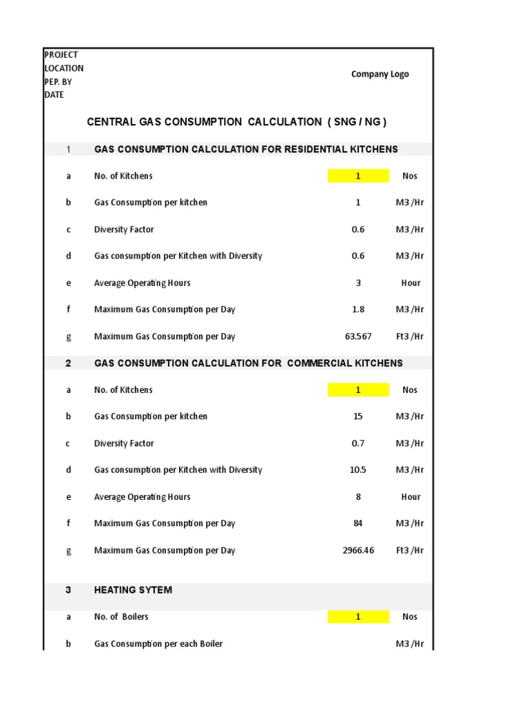 Central Gas Consumption Calculation (SNG / NG) : Company Logo | PDF ...