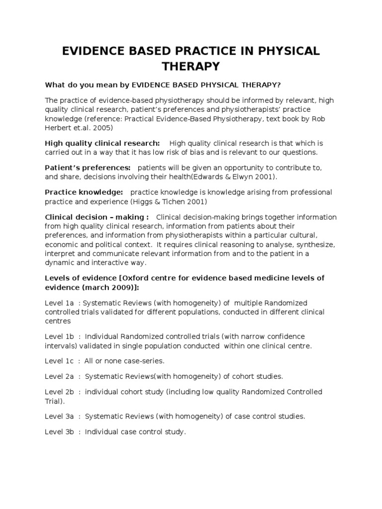 EVIDENCED BASED PRACTICE IN PHYSICAL THERAPY | Evidence Based Medicine ...