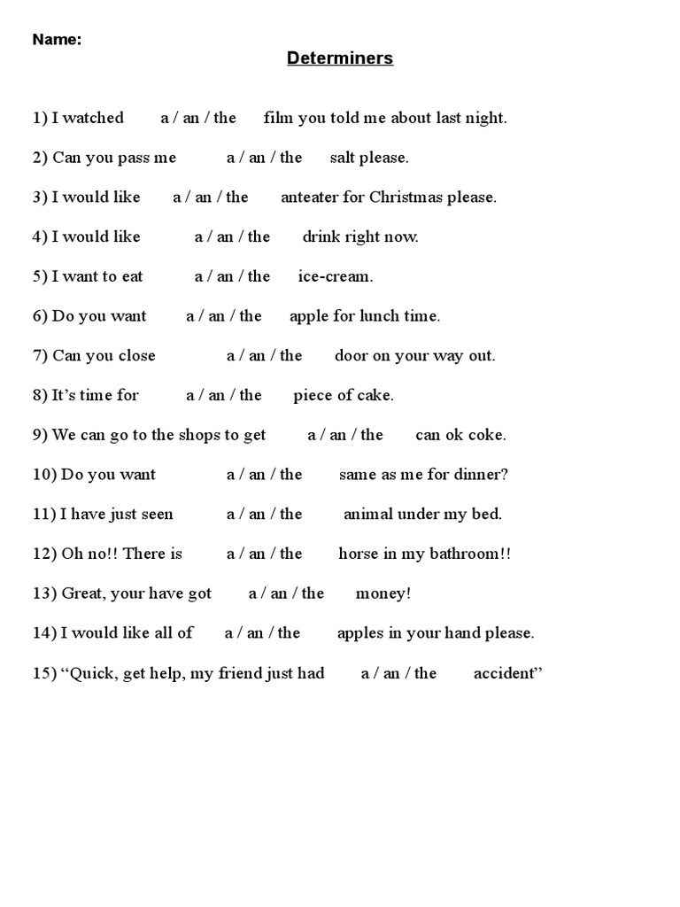 Choose The Correct Determiner Fun Activities Games Grammar Drills ...