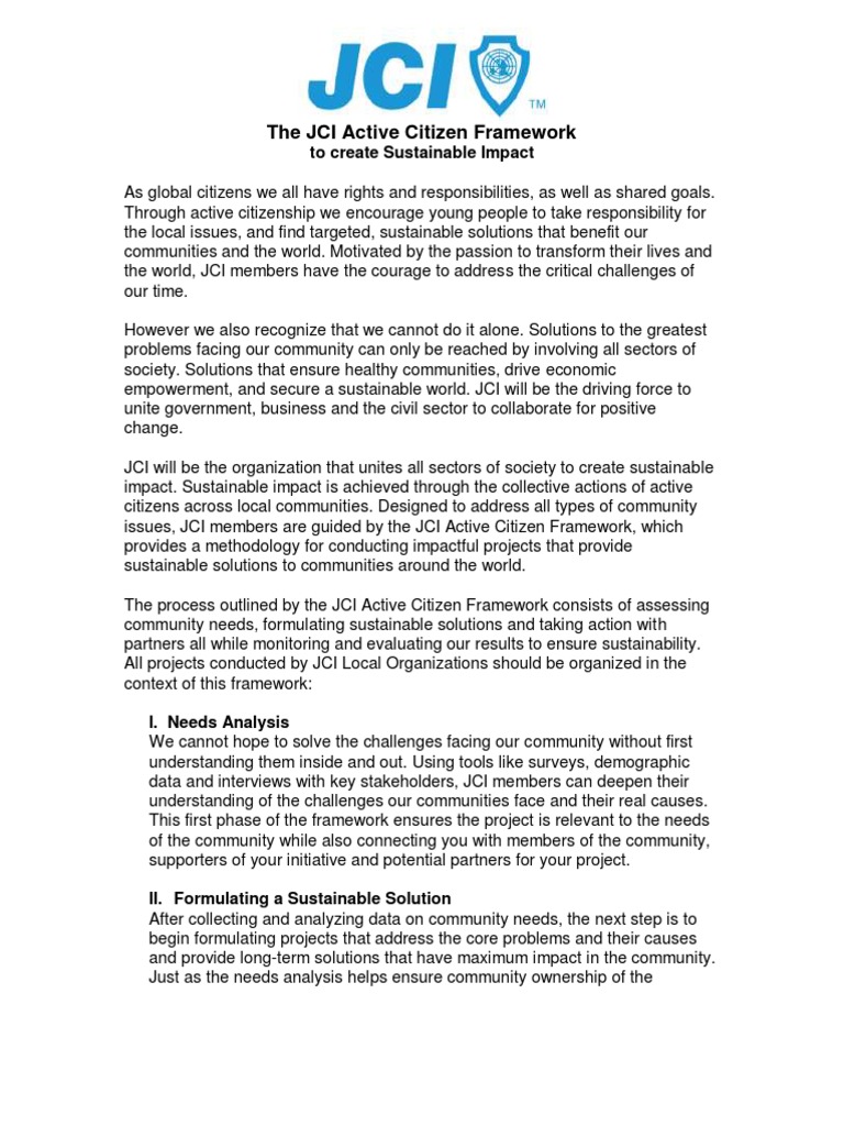 JCIP Planning Kit #3B - JCI Active Citizen Framework Info Sheet | PDF ...