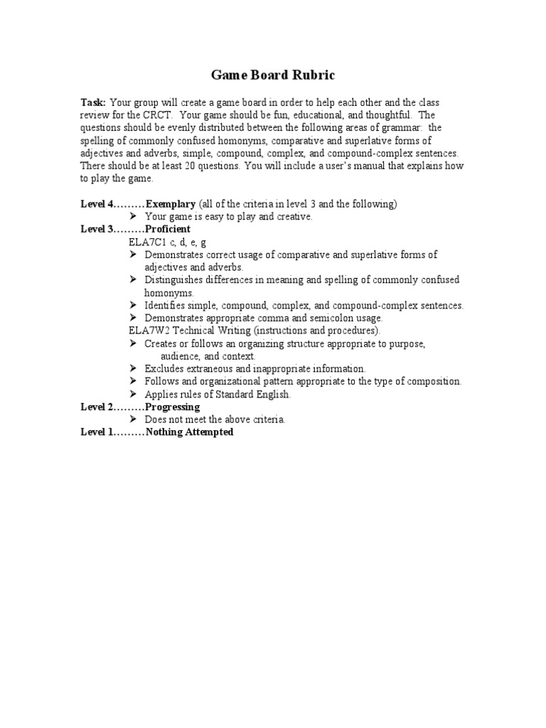 Game Board Rubric | PDF