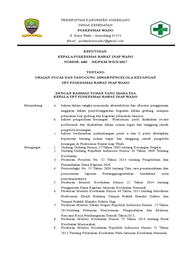 SK Uraian Tugas Dan Tanggung Jawab Pengelola Keuangan PKM | PDF