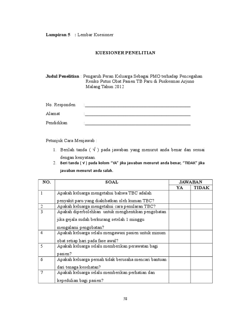 Kuesioner TB Paru | PDF